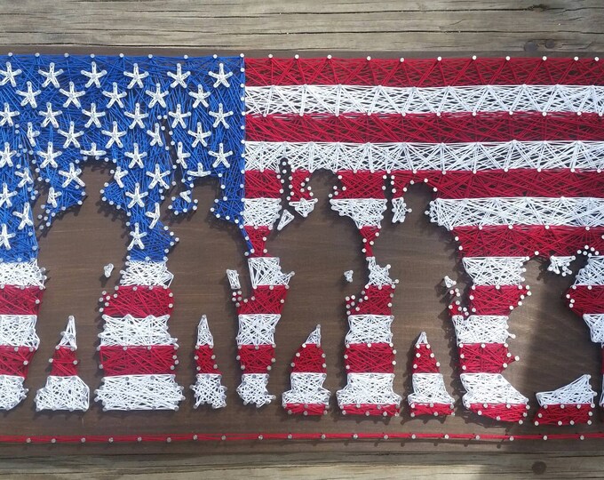 American Flag String Art With Soldier Silhouettes, American String Art ...