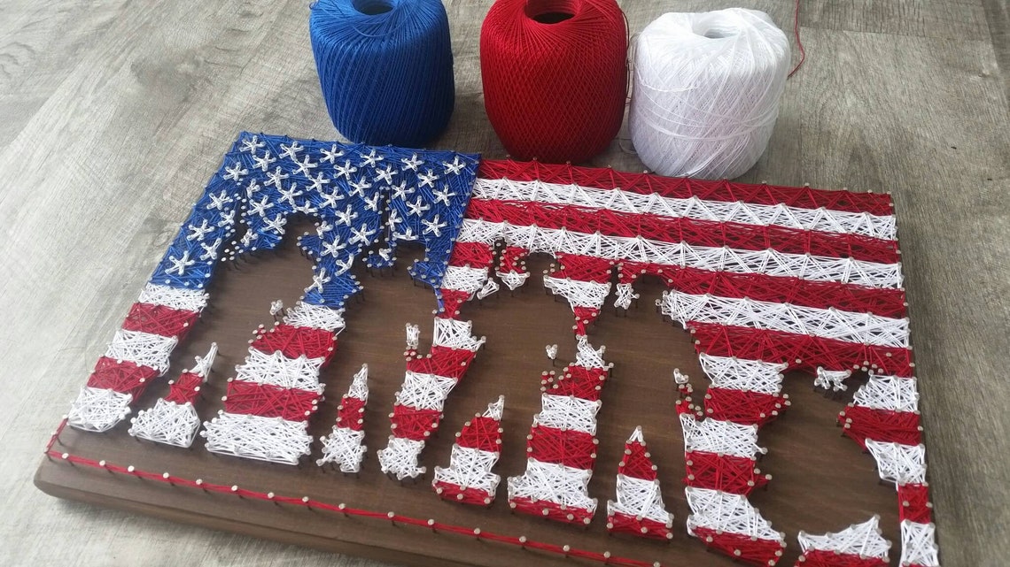 American Flag String Art With Soldier Silhouettes American - Etsy