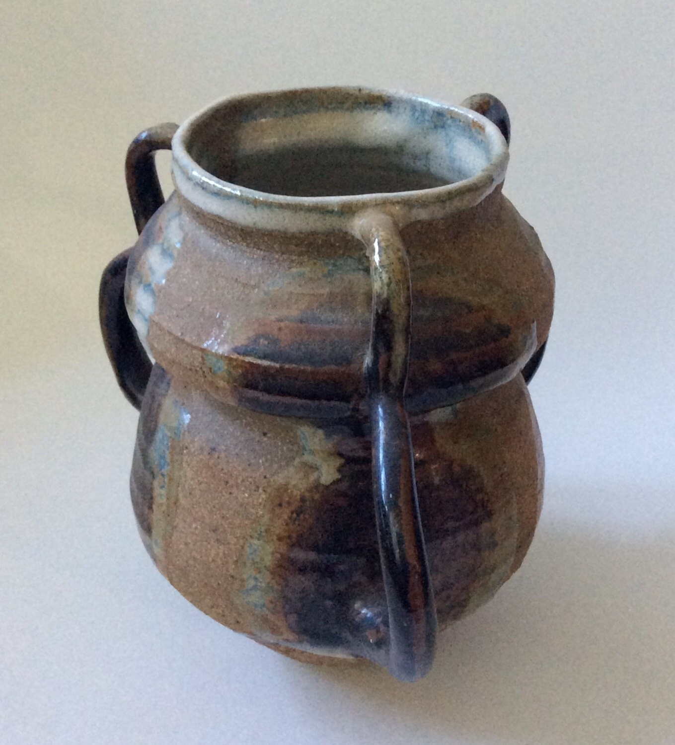 Midcentury Handcrafted Three-handled Glazed Stoneware Art Pottery Vase ...