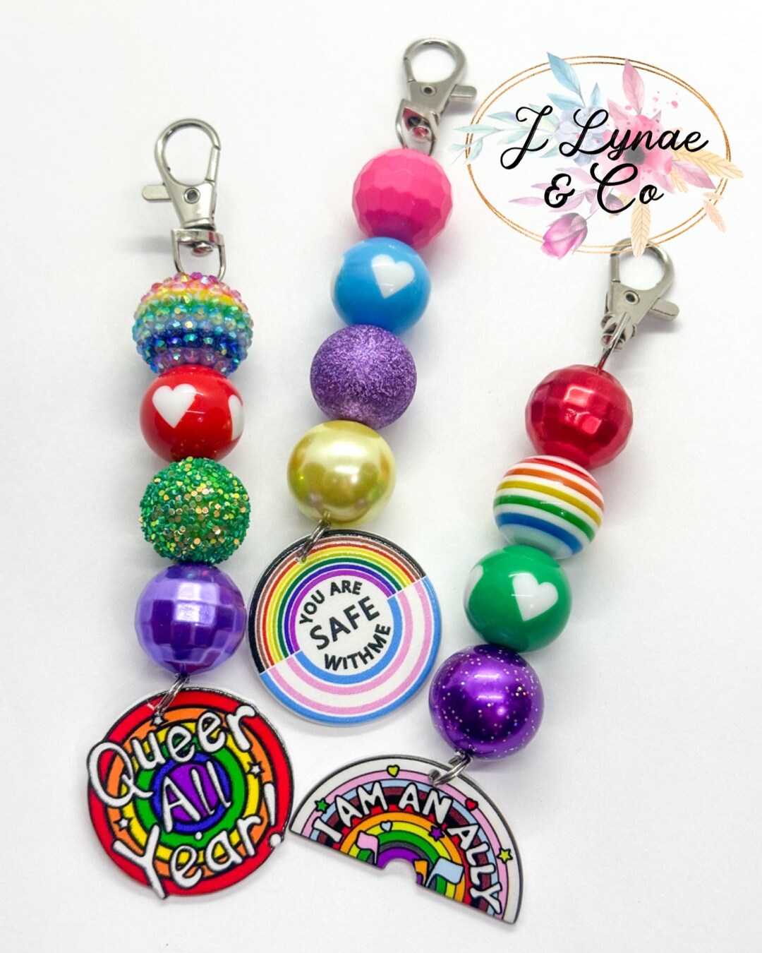 Bubblegum Beaded Keychains - Queer All Year, Rainbow Love, Gay Pride, Allies, Rainbows, Your Are ...