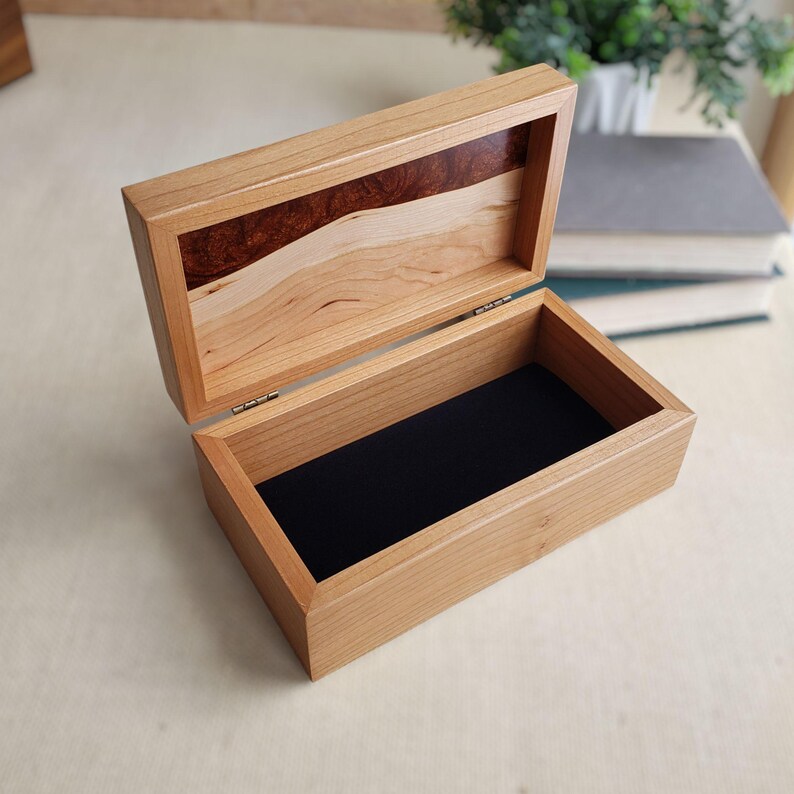 Handmade Cherry Keepsake Box With Hinged Lid and Copper Epoxy Inlay ...