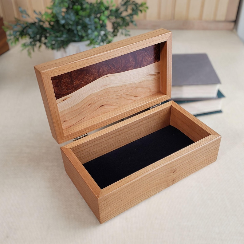 Handmade Cherry Keepsake Box With Hinged Lid and Black or Copper Epoxy ...