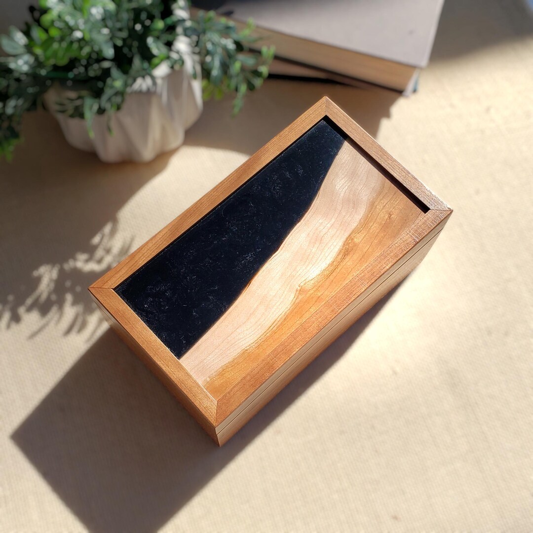 Handmade Cherry Keepsake Box With Hinged Lid and Black or Copper Epoxy ...