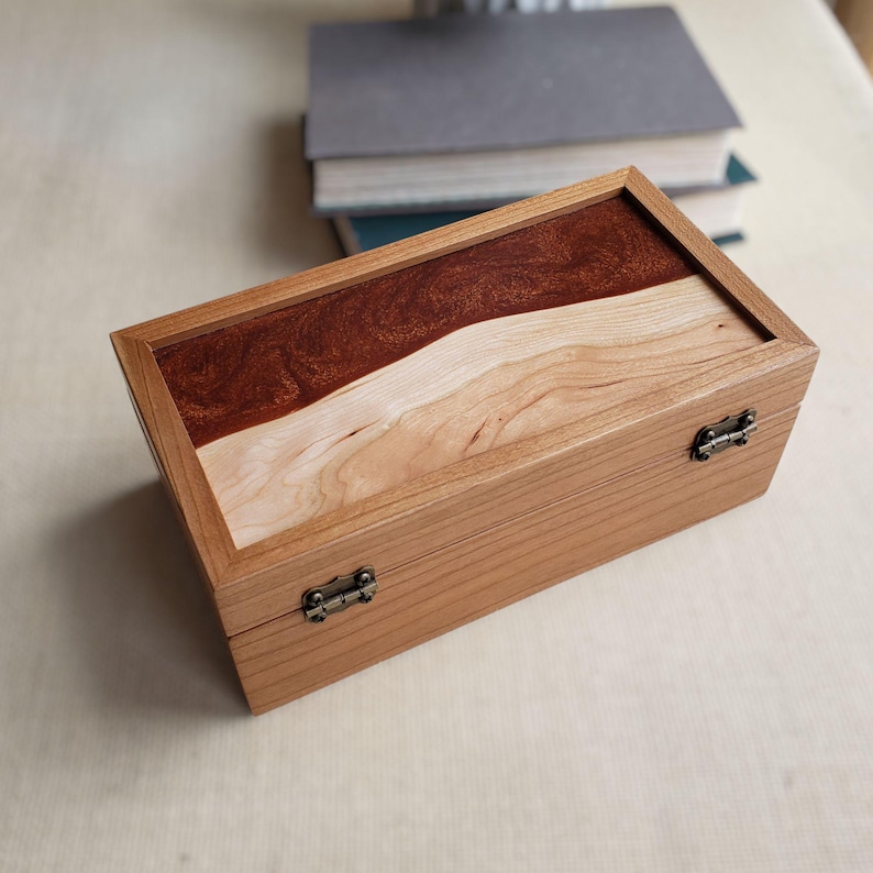 Handmade Cherry Keepsake Box With Hinged Lid and Black or Copper Epoxy ...