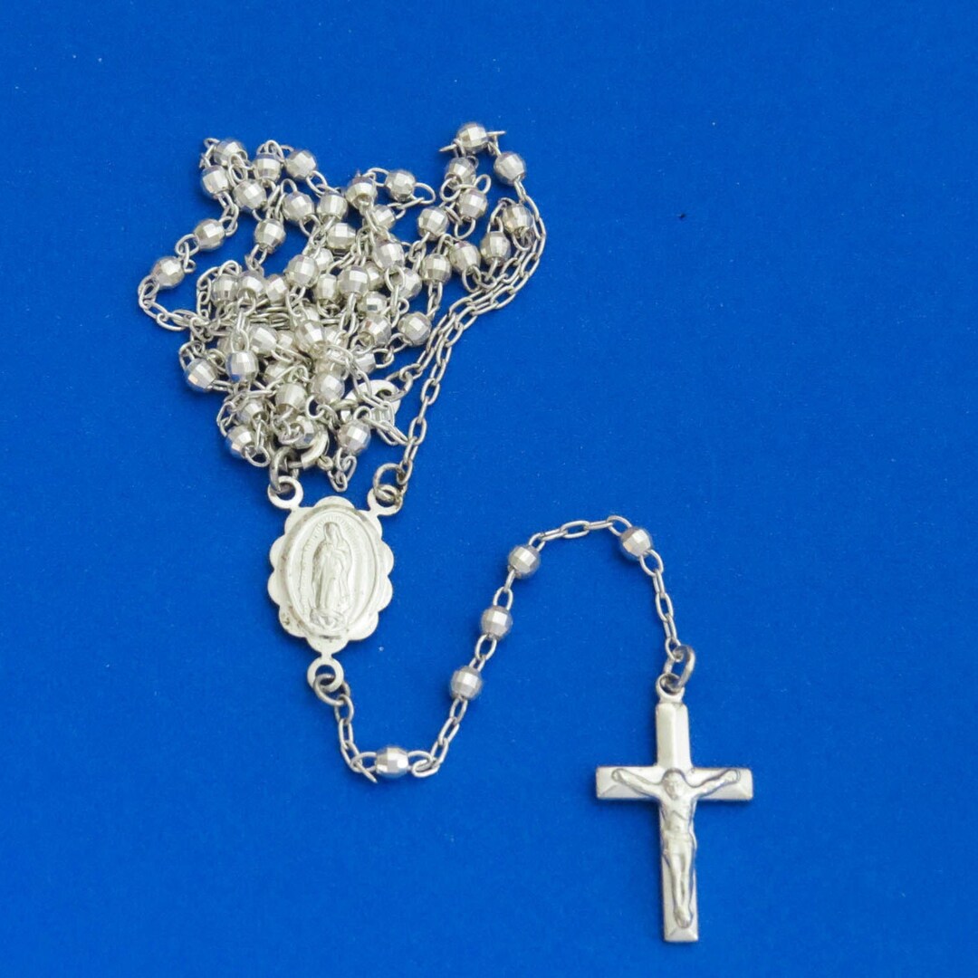 Rosary Catholic Sterling Silver Diamond Cut Chain With 3mm Faceted ...