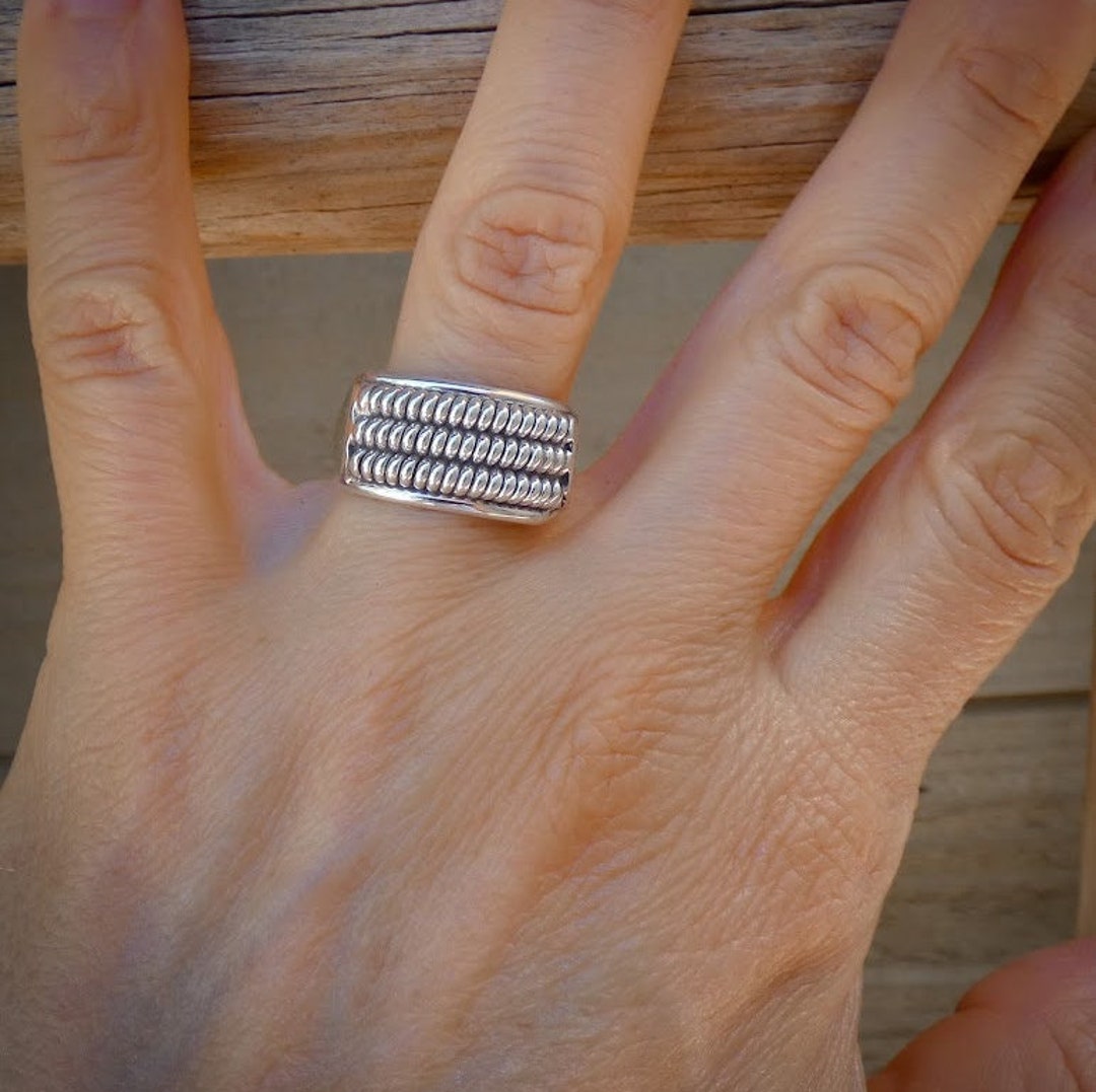 Native American Navajo 3 Rows Twisted Sterling Silver Domed Ring Band ...