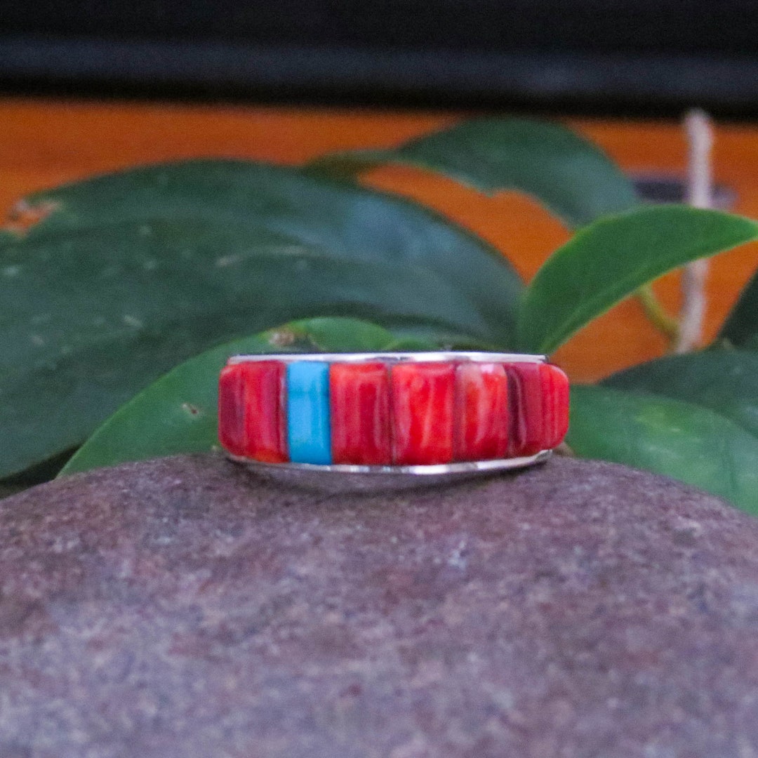 Native American Navajo Spiny Oyster Turquoise Cobblestone Inlay ...