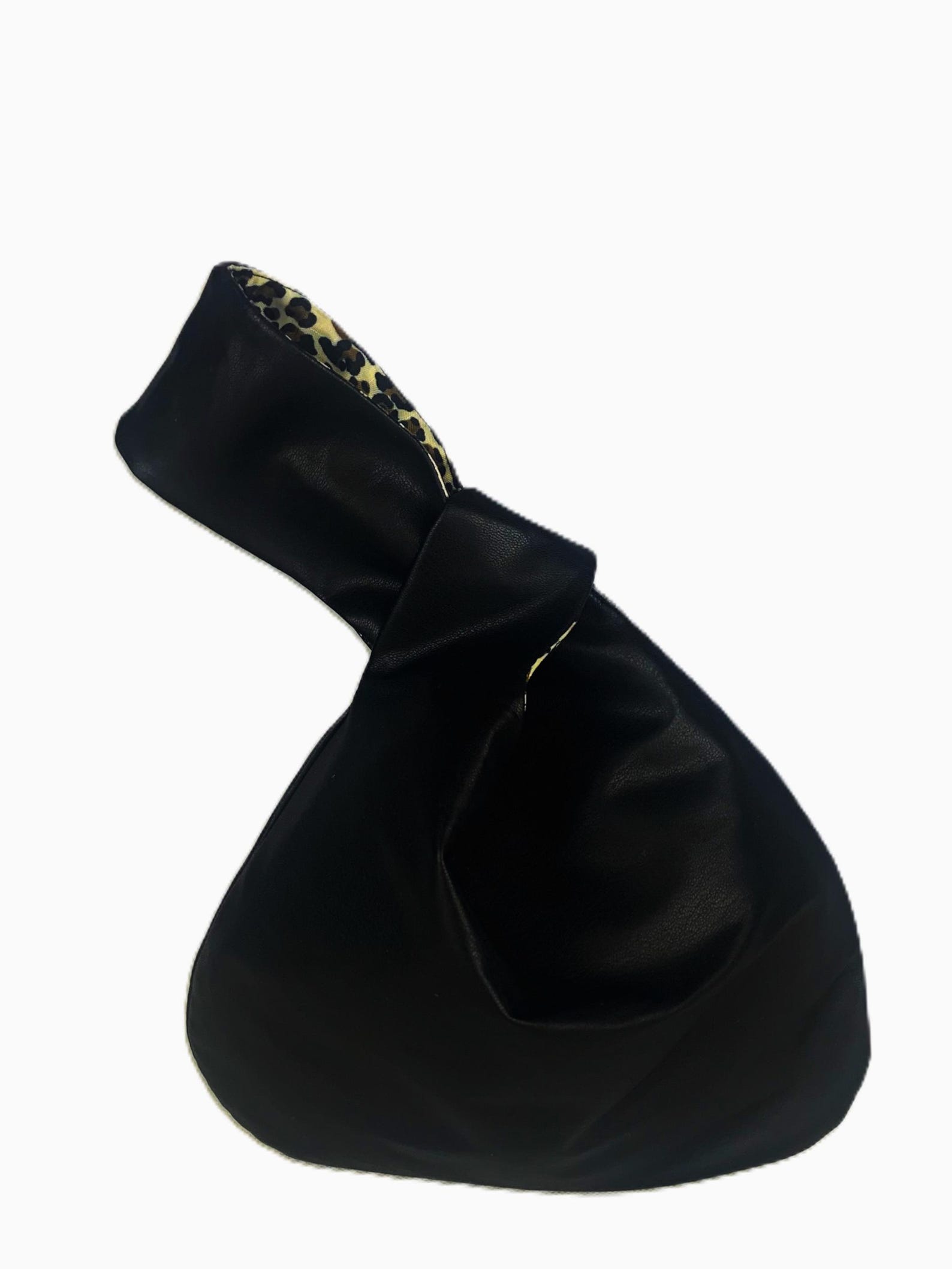 Black Faux Leather Mini Knot Bag: Vegan Wristlet Purse, Minimalist ...