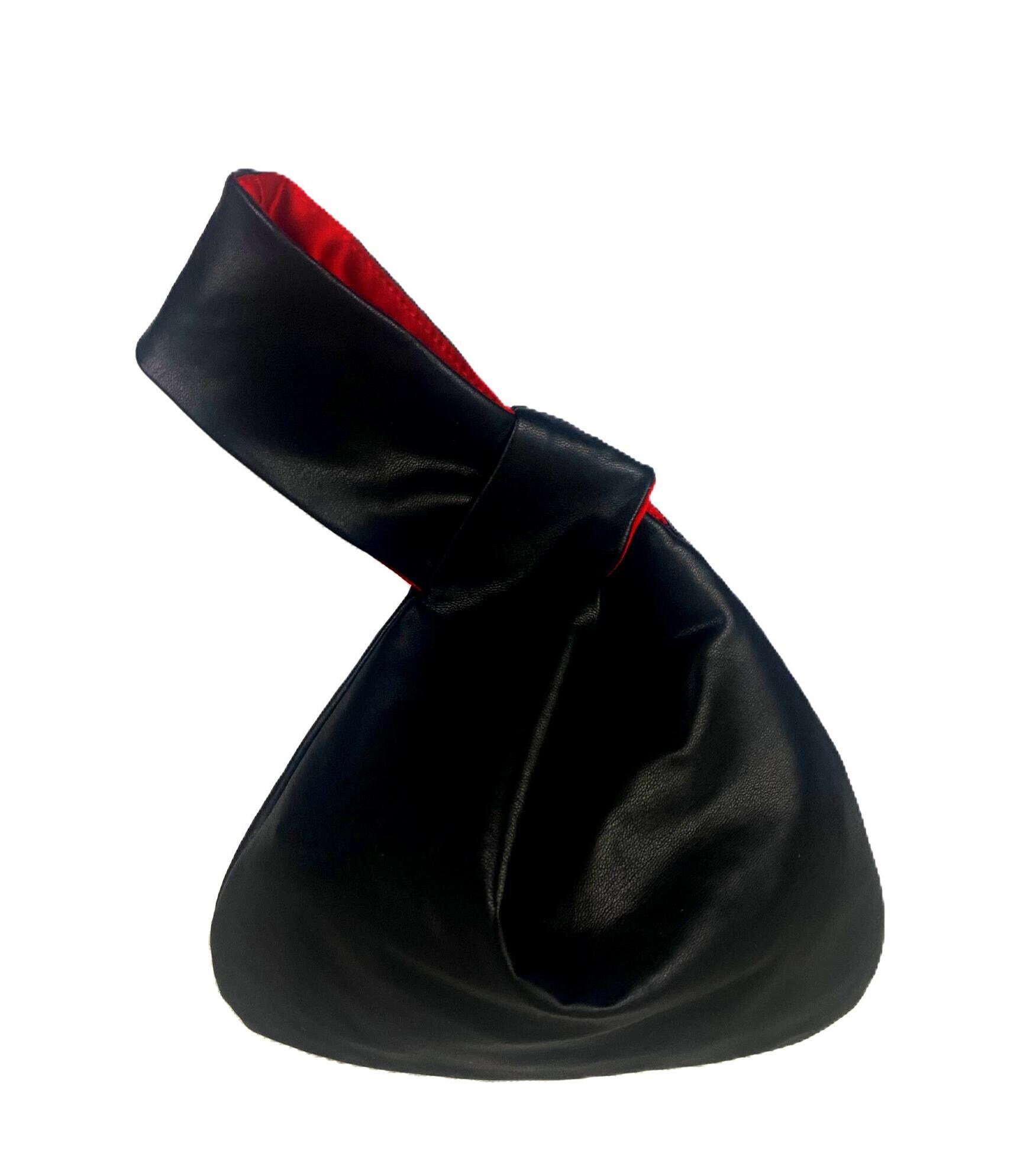 Black Faux Leather Mini Knot Bag: Vegan Wristlet Purse, Minimalist ...