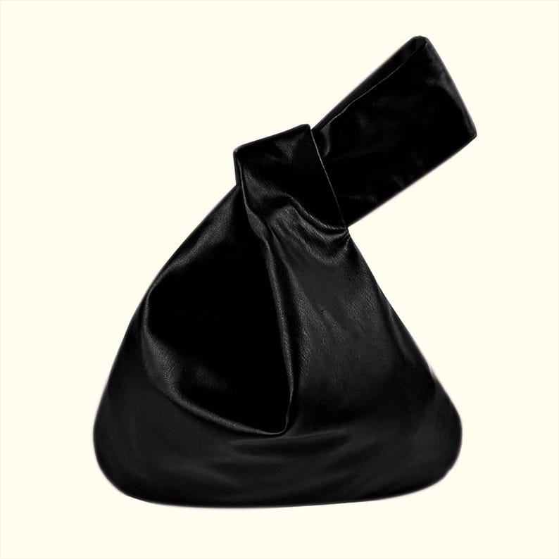 Black Faux Leather Mini Knot Bag: Vegan Wristlet Purse, Minimalist ...