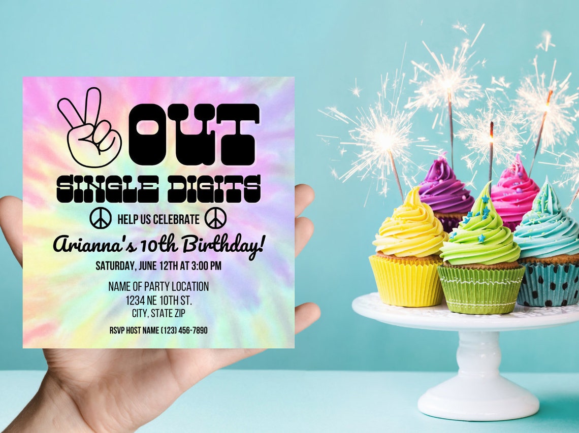 Peace Out Single Digits Editable Digital Invitation - Etsy