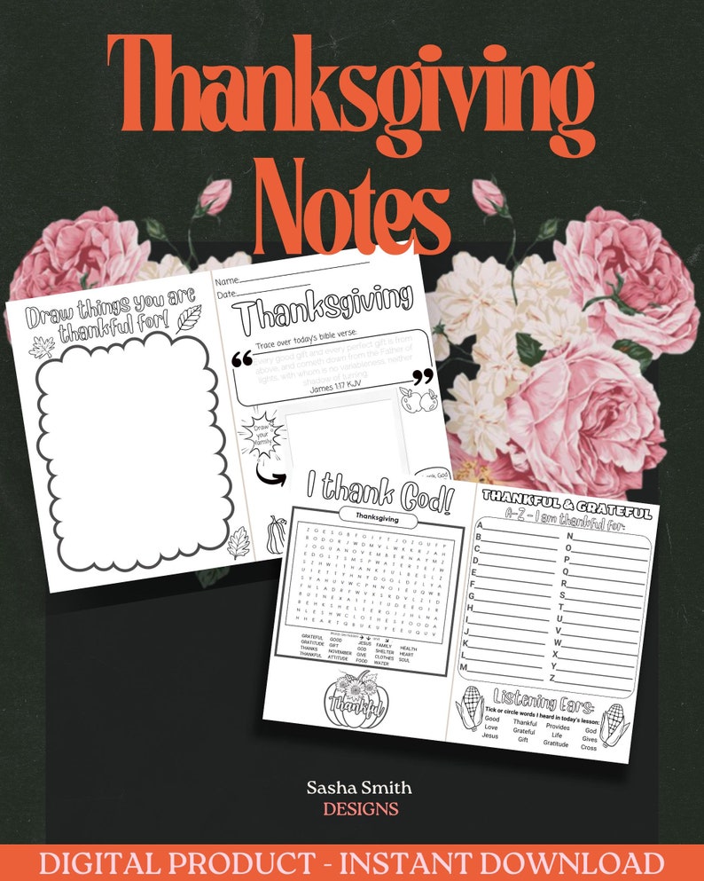 Thanksgiving Notes Printable for Children, Kids School Youth, Kids PDF ...