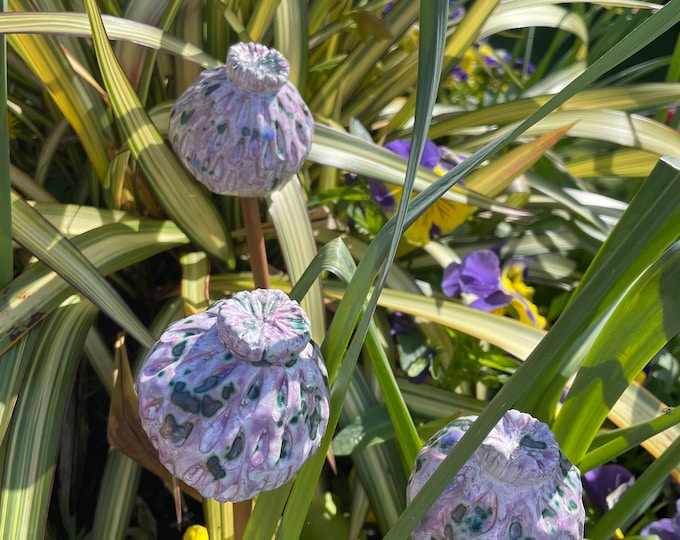 Three Ceramic Cane Toppers Thistles-garden Sculpture - Ideal Father’s ...