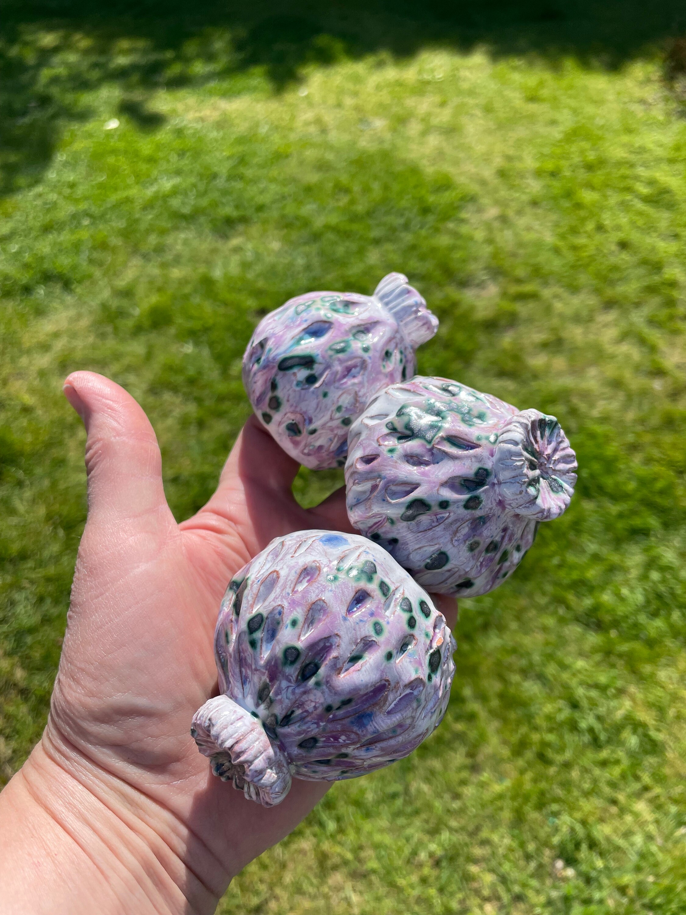 Three Ceramic Cane Toppers Thistles-garden Sculpture Ideal Fathers Day ...