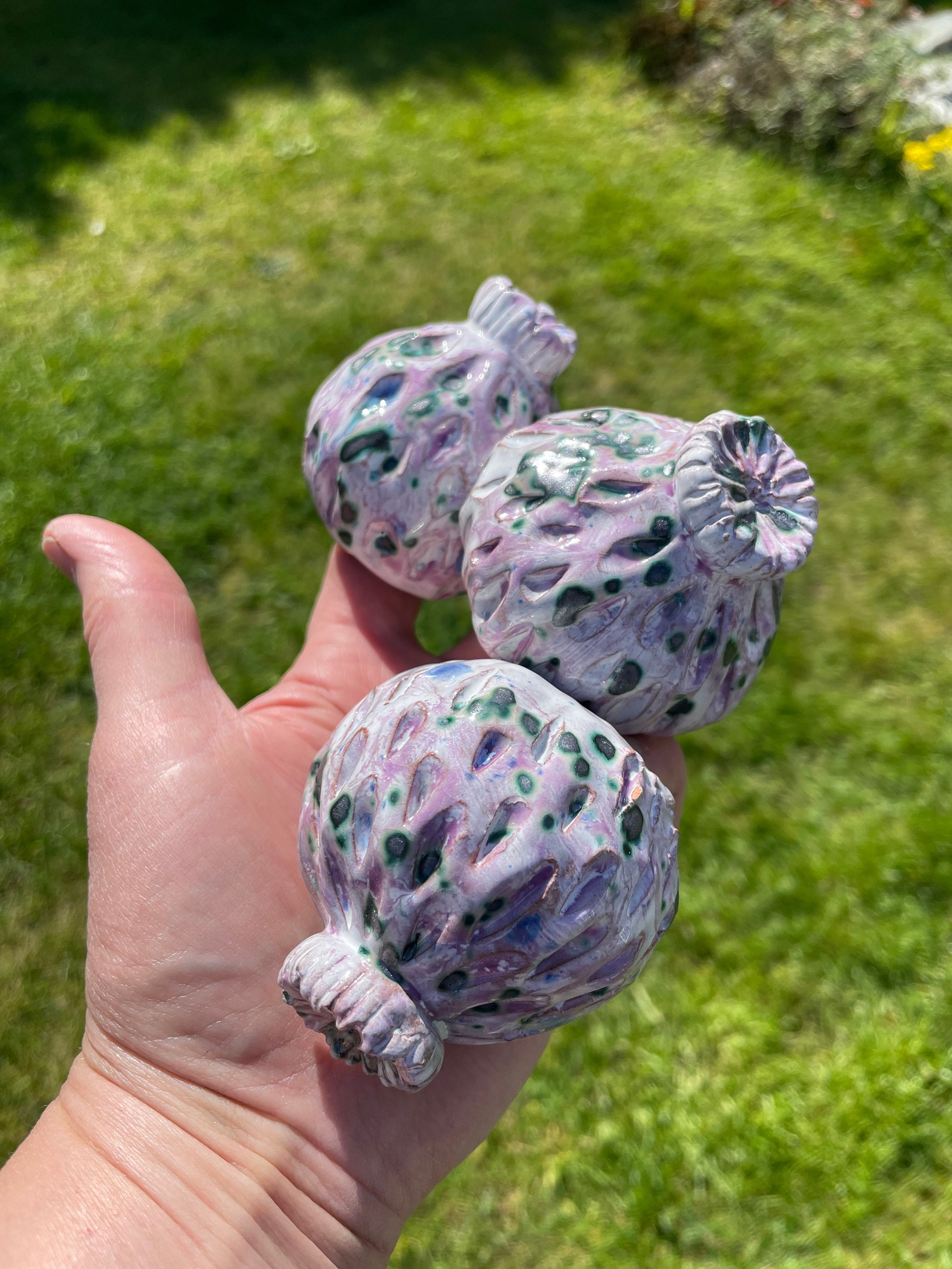 Three Ceramic Cane Toppers Thistles-garden Sculpture Ideal Fathers Day ...