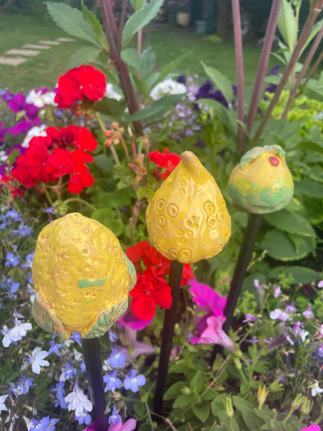 SECONDS - Three Ceramic Cane Toppers Seed Heads-garden Sculpture ...