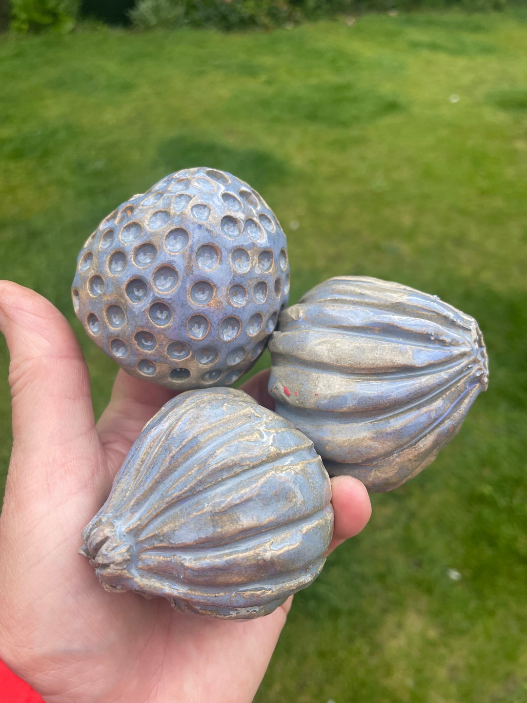 Three Ceramic Cane Toppers Seed Heads-garden Sculpture Ideal Fathers ...