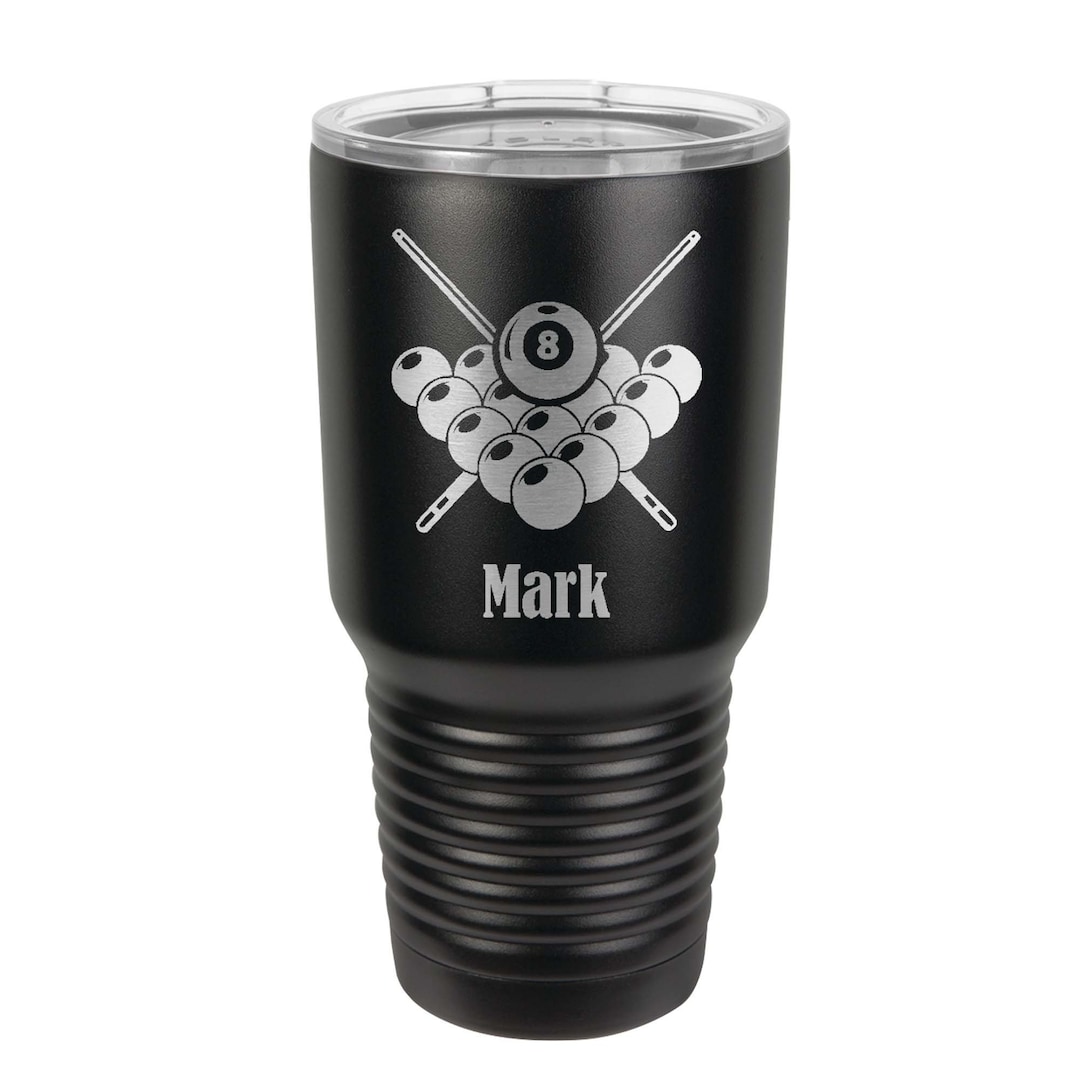 Pool Balls Design With Name Laser Engraved on a Double Wall Stainless ...