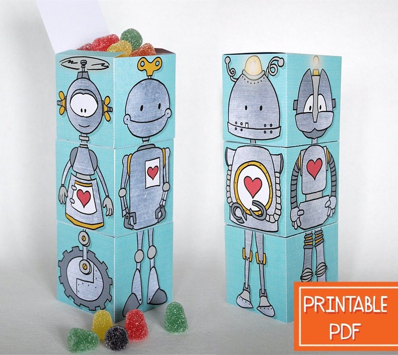 Printable Robot Party Favor Boxes, Robot Birthday Party, INSTANT ...