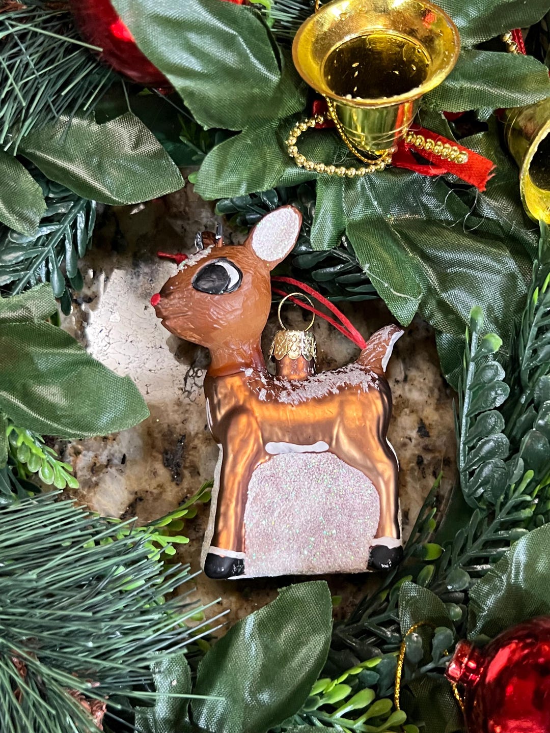 RUDOLPH the Red Nosed Reindeer Glass Ornament Hermy Hermie Yukon Bumble ...