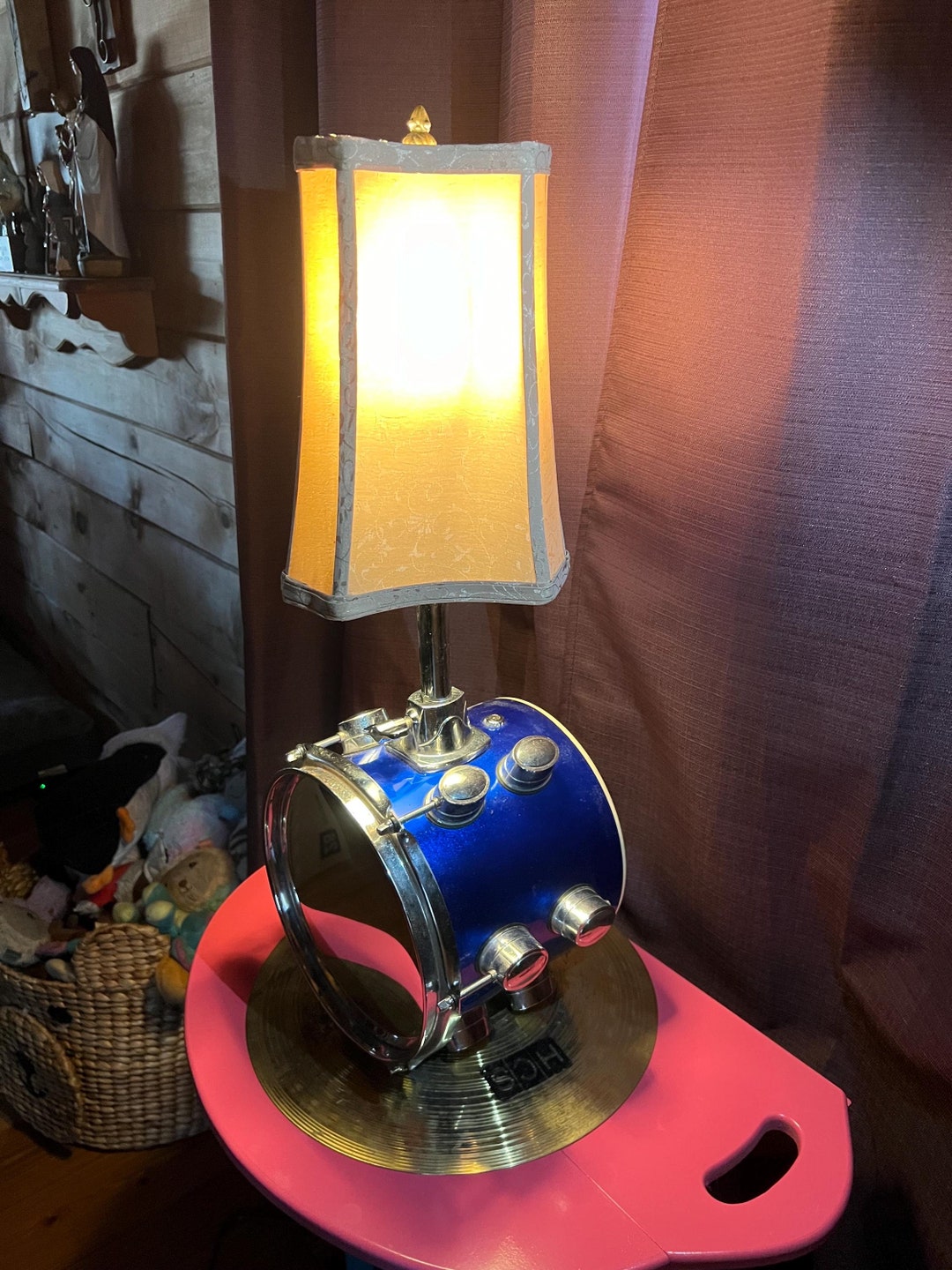 Cymbal & Drum Mirrored Accent Desk Lamp Upcycled Authentic Real Tom ...