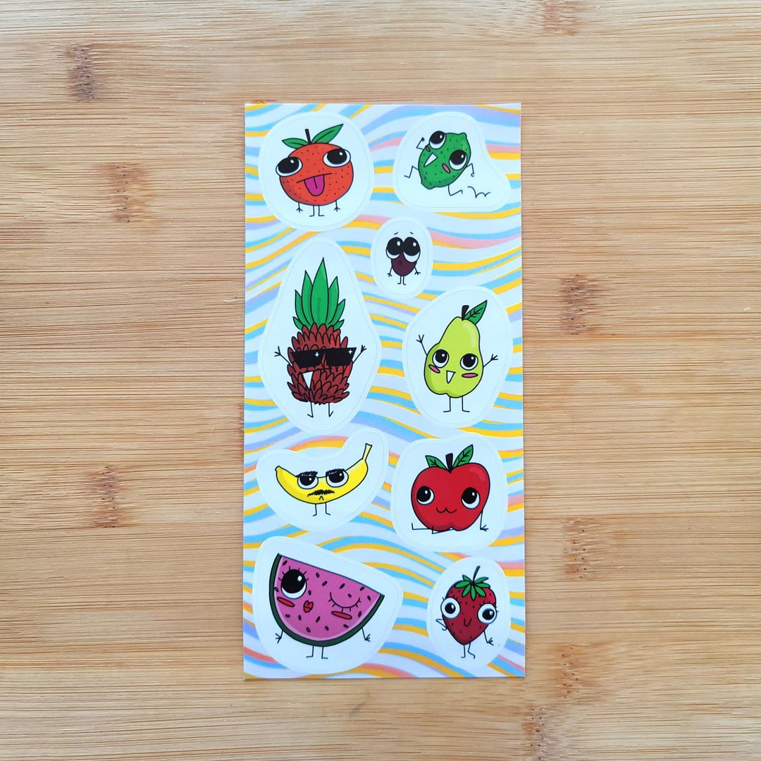 Funny Fruit Sticker Sheet – Cute Cartoon Fruit Vinyl Stickers With ...
