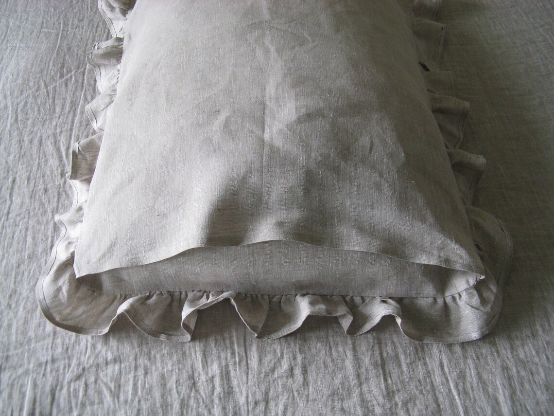 Linen Ruffle Pillow Cover Pillowcase Standard Queen King Euro Linen ...