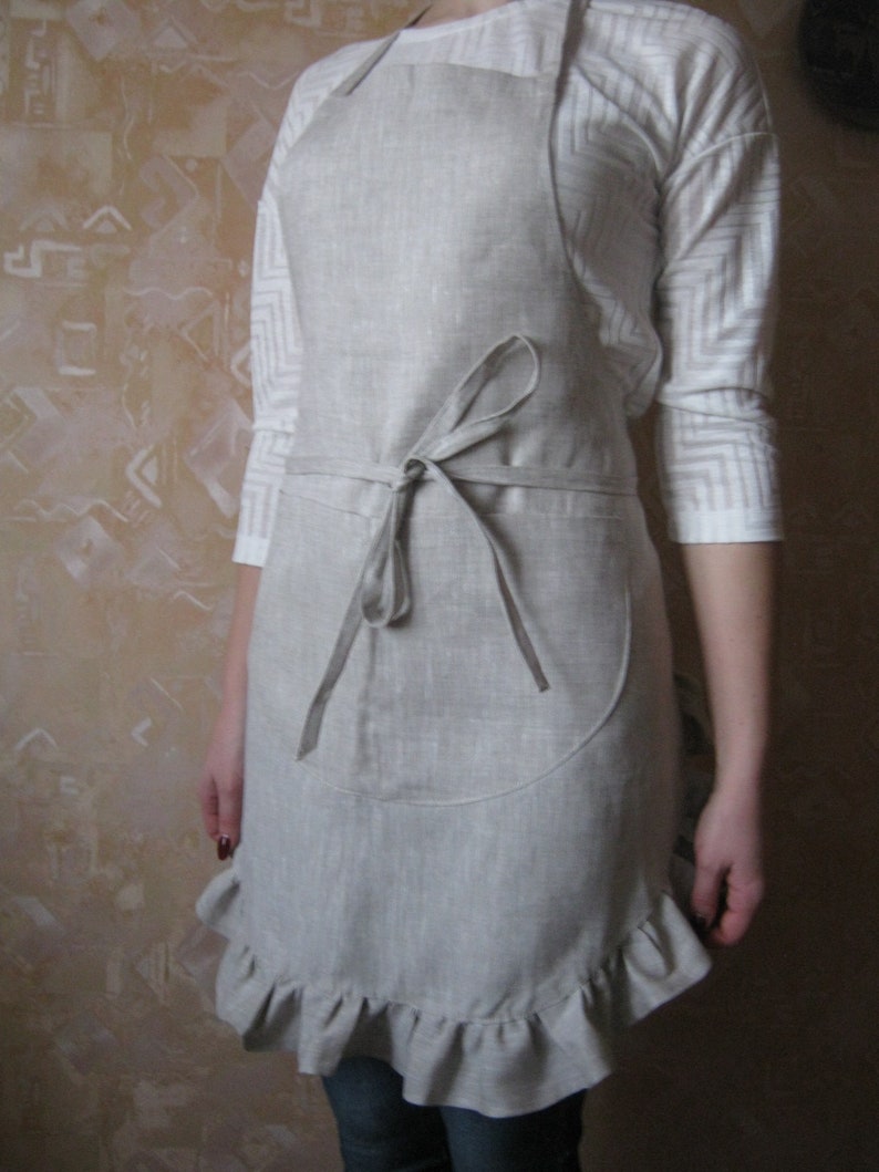 Cute Linen Apron With Ruffles. Linen Pinafore for Women With - Etsy
