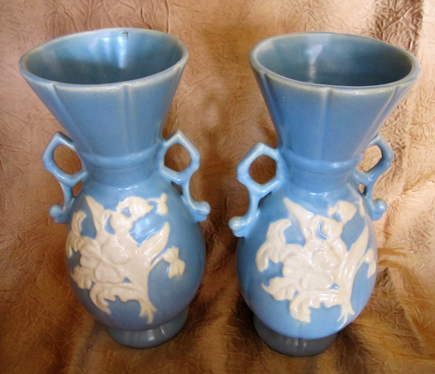 Blue Weller Double Handle Pottery Vases, Floral Vases, Blue Vases - Etsy