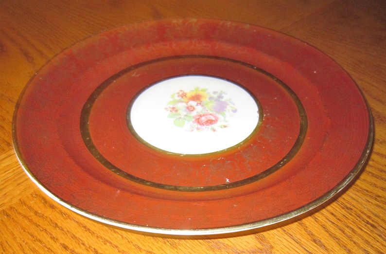 Stetson China Co. USA 10 Inch Plate, 22kt Gold Rim, Red Plate, China ...
