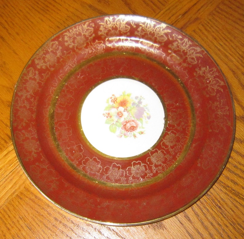 Stetson China Co. USA 10 Inch Plate 22kt Gold Rim Red Plate - Etsy