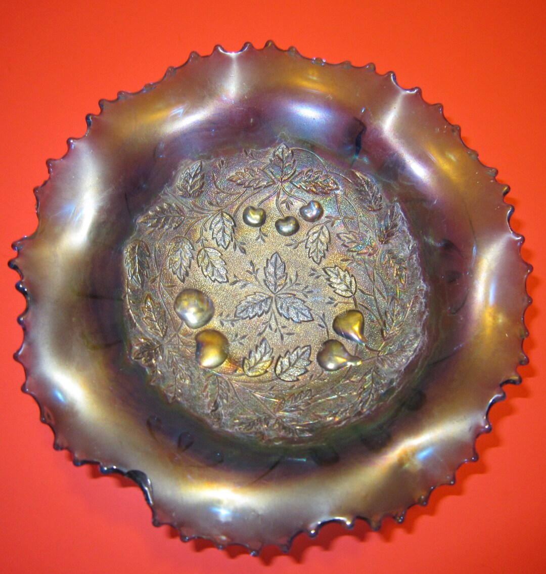 Vintage Northwood Fenton Carnival Glass, 3 Fruit Pattern Bowl, Blue ...