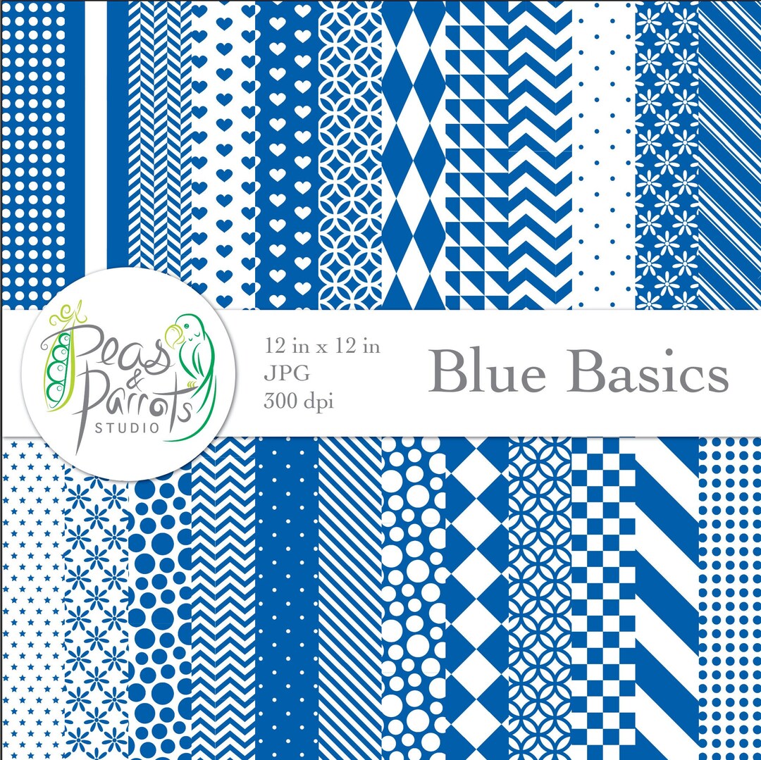 Blue Basics, Digital Paper Pack, Scrapbook Paper, Patterns, Basic ...