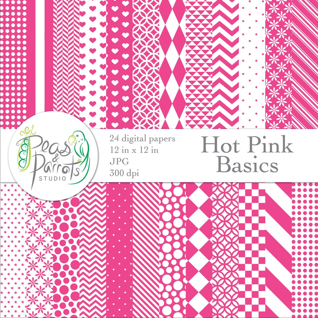 Hot Pink Basics, Digital Paper Pack, Scrapbook Paper, Patterns, Scrap ...