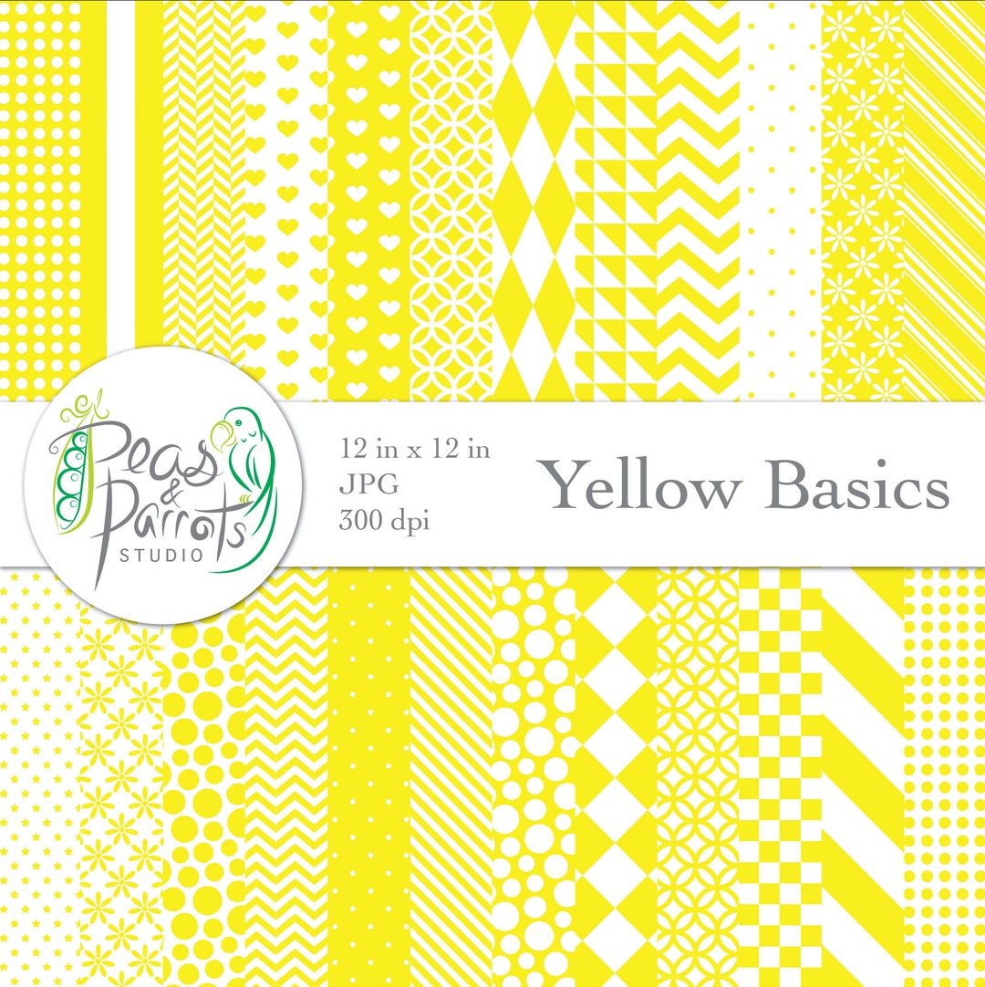 Yellow Basics, Digital Paper Pack, Scrapbook Paper, Patterns, Basic ...
