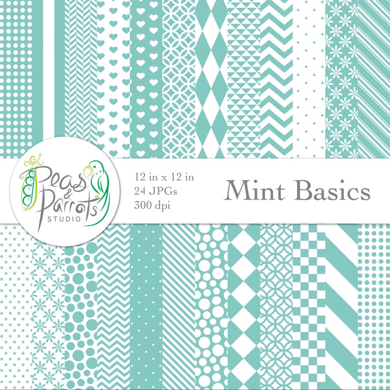 Mint Basics, Digital Paper Pack, Scrapbook Paper, Patterns, Scrap ...