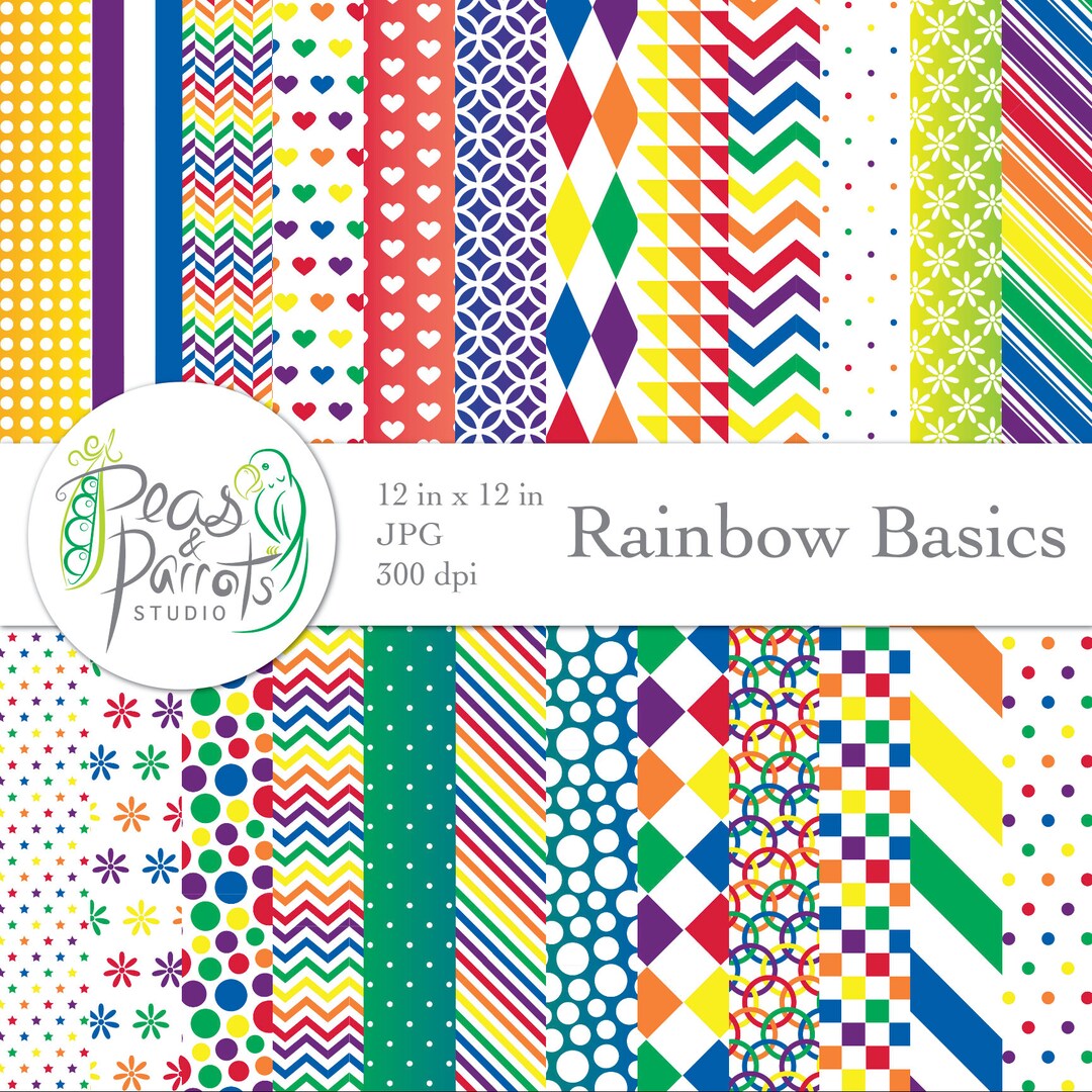Rainbow Basics, Digital Paper Pack, Scrapbook Paper, Patterns, Scrap ...