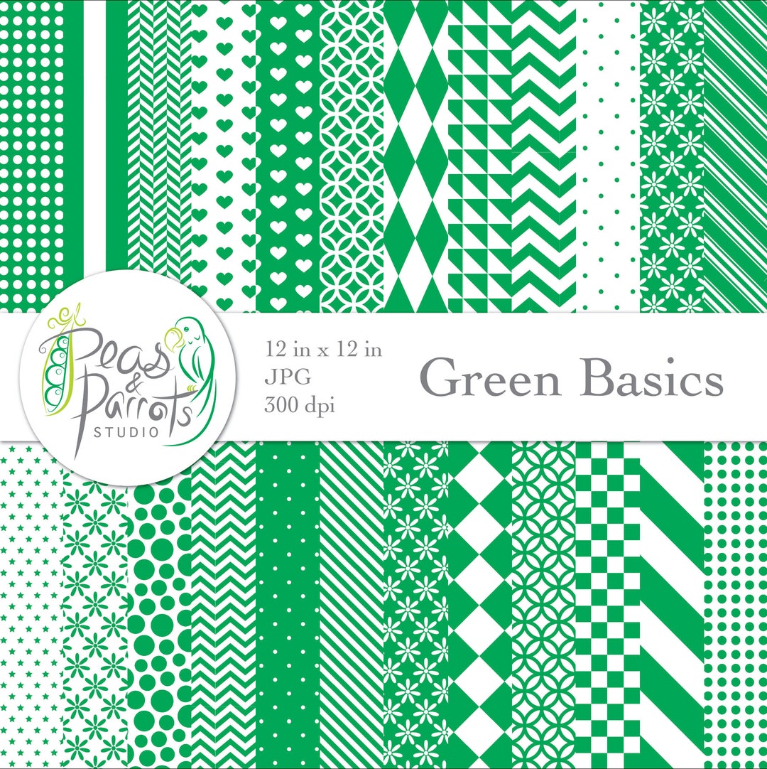 Green Basics, Digital Paper Pack, Scrapbook Paper, Patterns, Basic ...