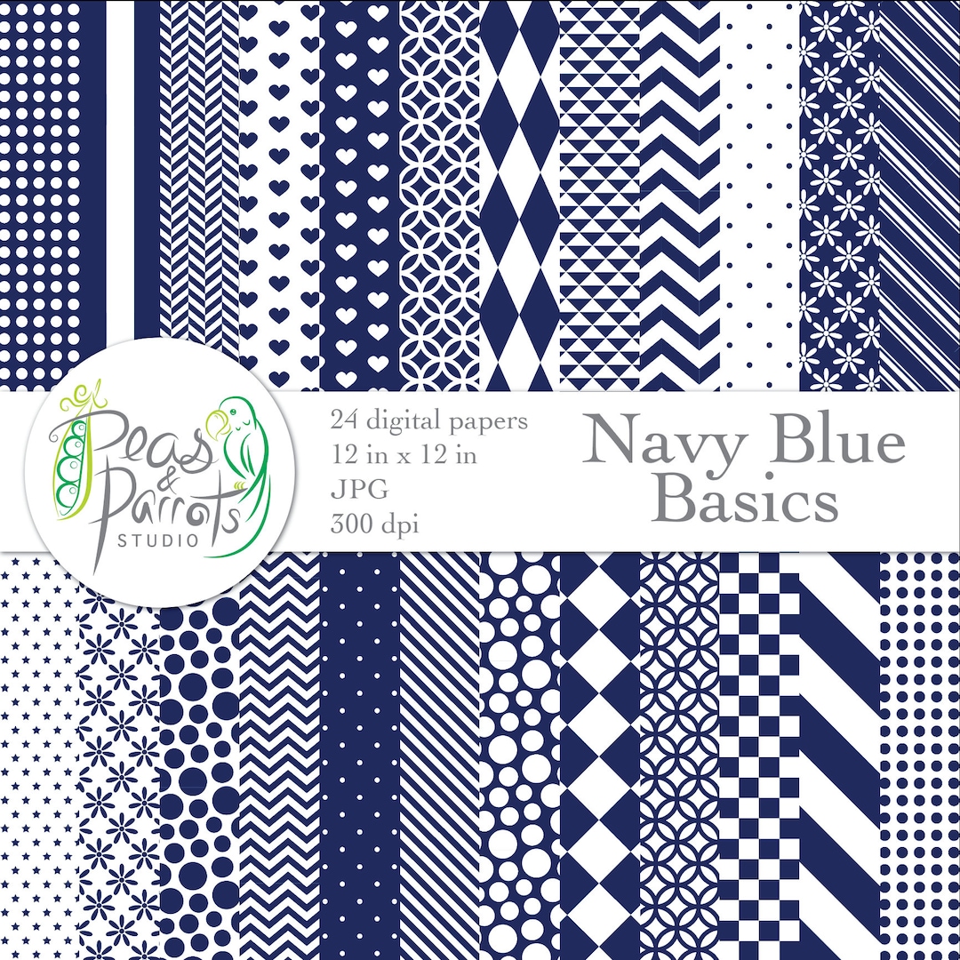 Navy Blue Basics, Digital Paper Pack, Scrapbook Paper, Patterns, Scrap ...