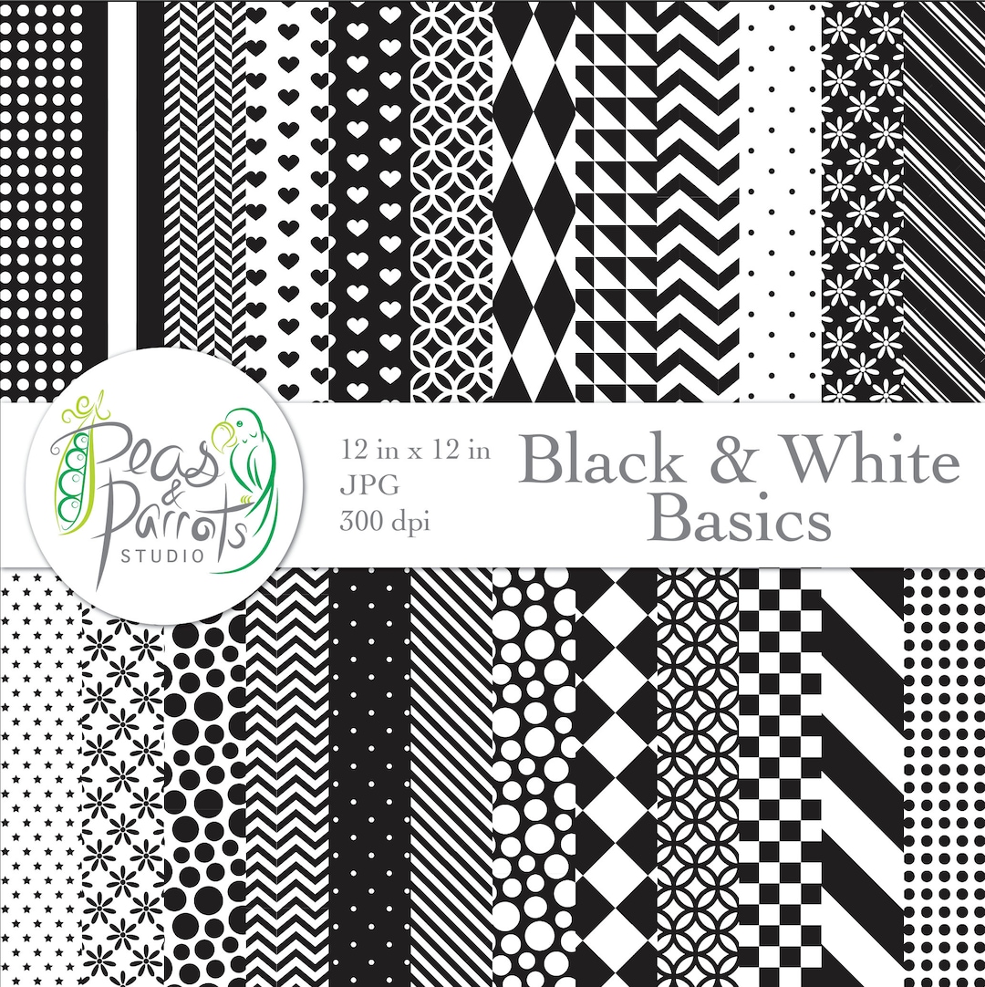 Black and White Basics, Digital Paper Pack, Scrapbook Paper, Patterns ...