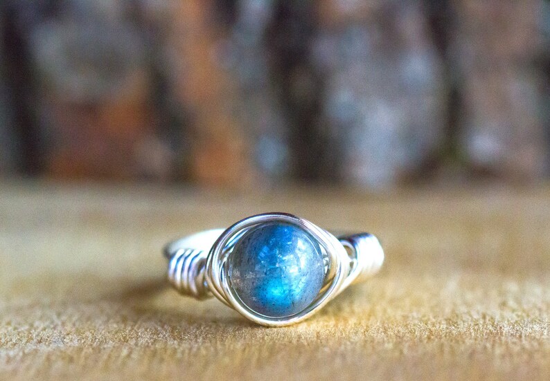 Labradorite Ring, Wire Wrapped Labradorite Ring, Sterling Silver Ring ...