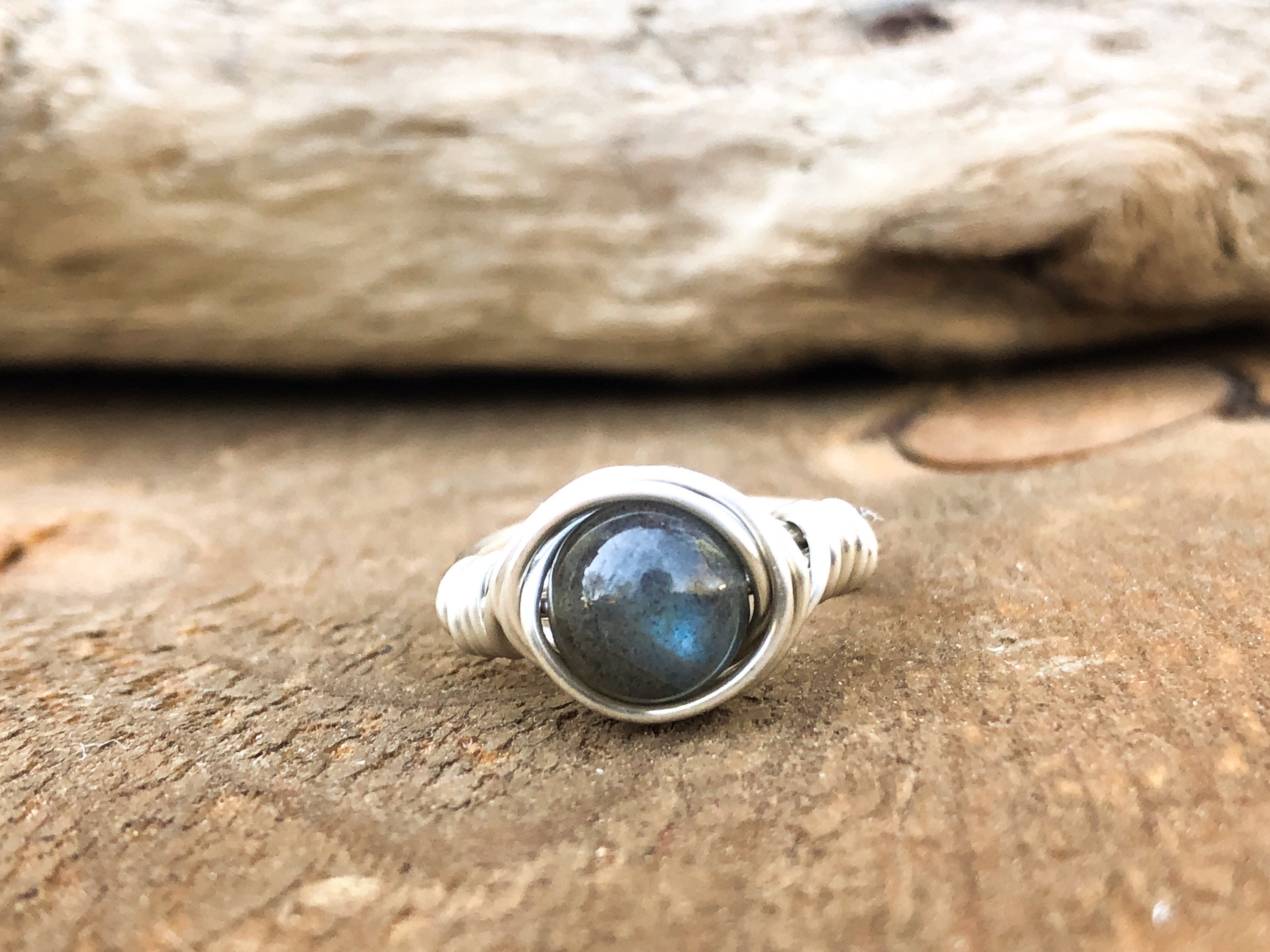 Labradorite Ring, Wire Wrapped Labradorite Ring, Sterling Silver Ring ...