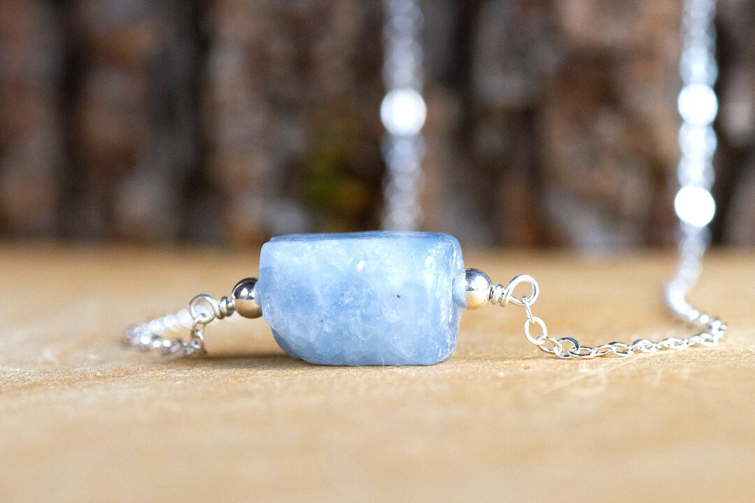 Raw Blue Calcite Necklace - Throat Chakra Crystal Necklace - Gift for ...