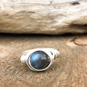 Labradorite Ring, Wire Wrapped Labradorite Ring, Sterling Silver Ring ...