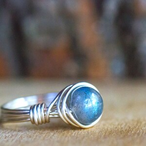 Labradorite Ring, Wire Wrapped Labradorite Ring, Sterling Silver Ring ...