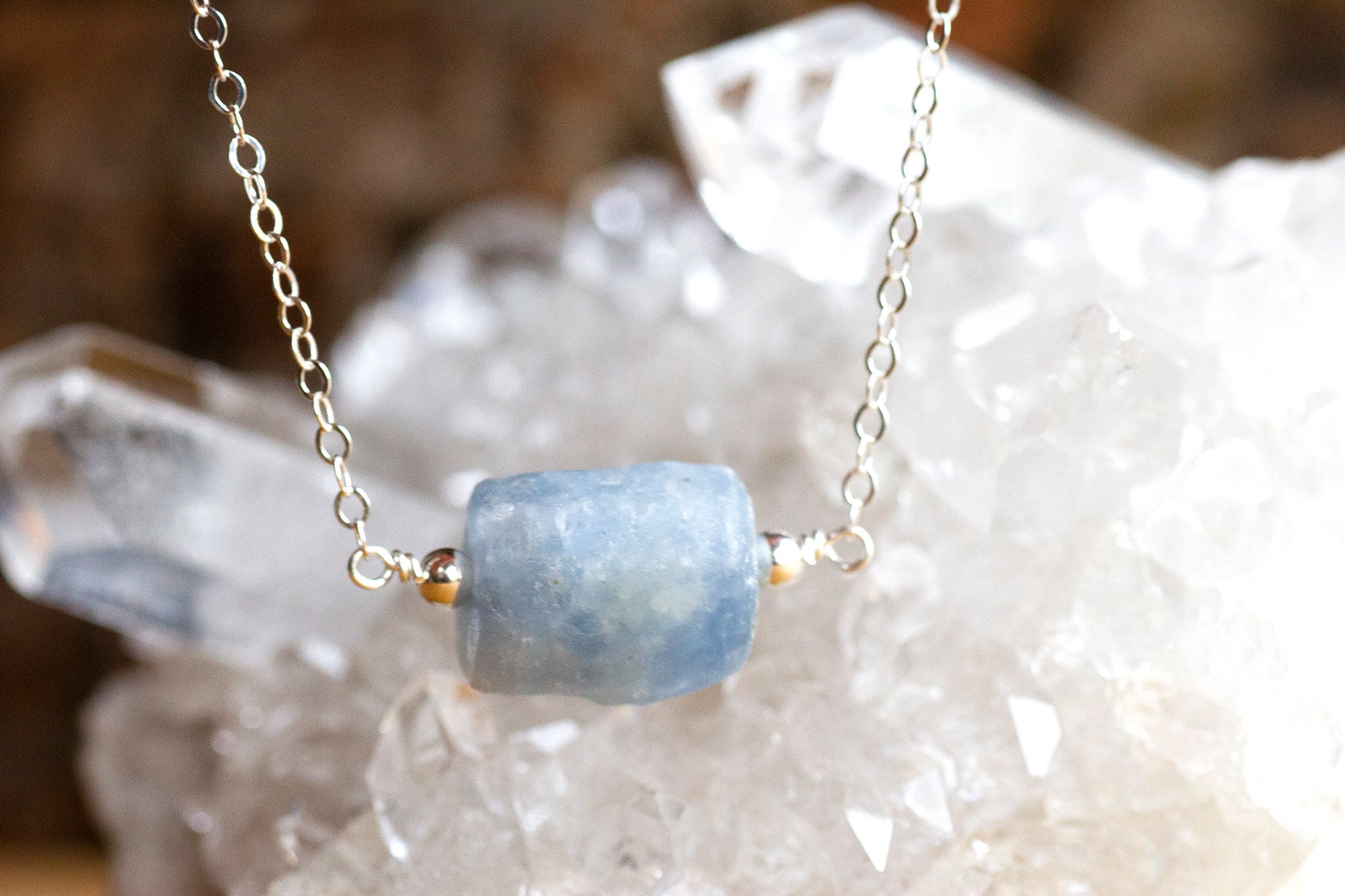 Raw Blue Calcite Necklace Throat Chakra Crystal Necklace | Etsy