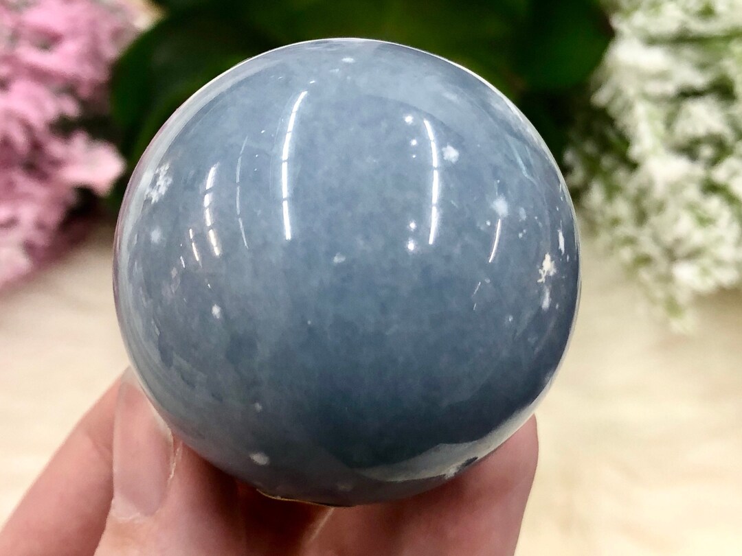 Angelite Sphere 47mm WC Throat Chakra Stone Angelite Ball Healing ...