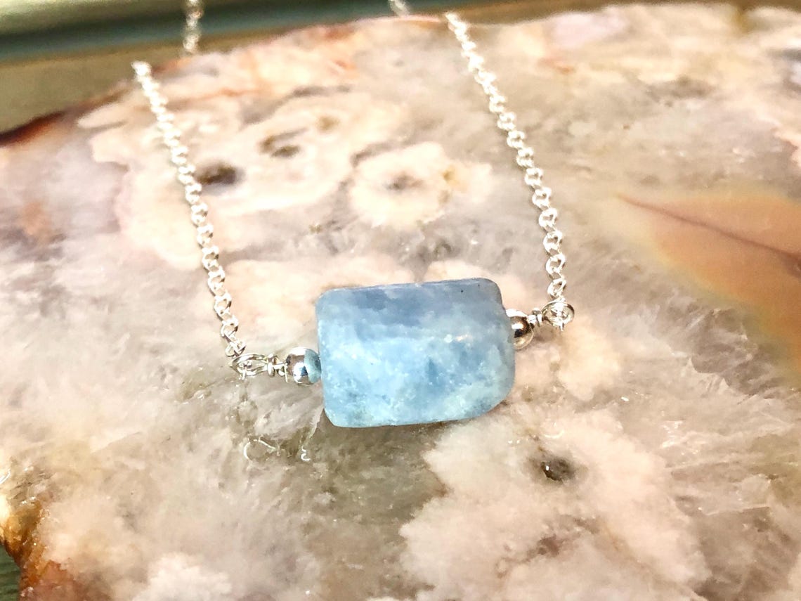 Raw Blue Calcite Necklace - Throat Chakra Crystal Necklace - Gift for ...