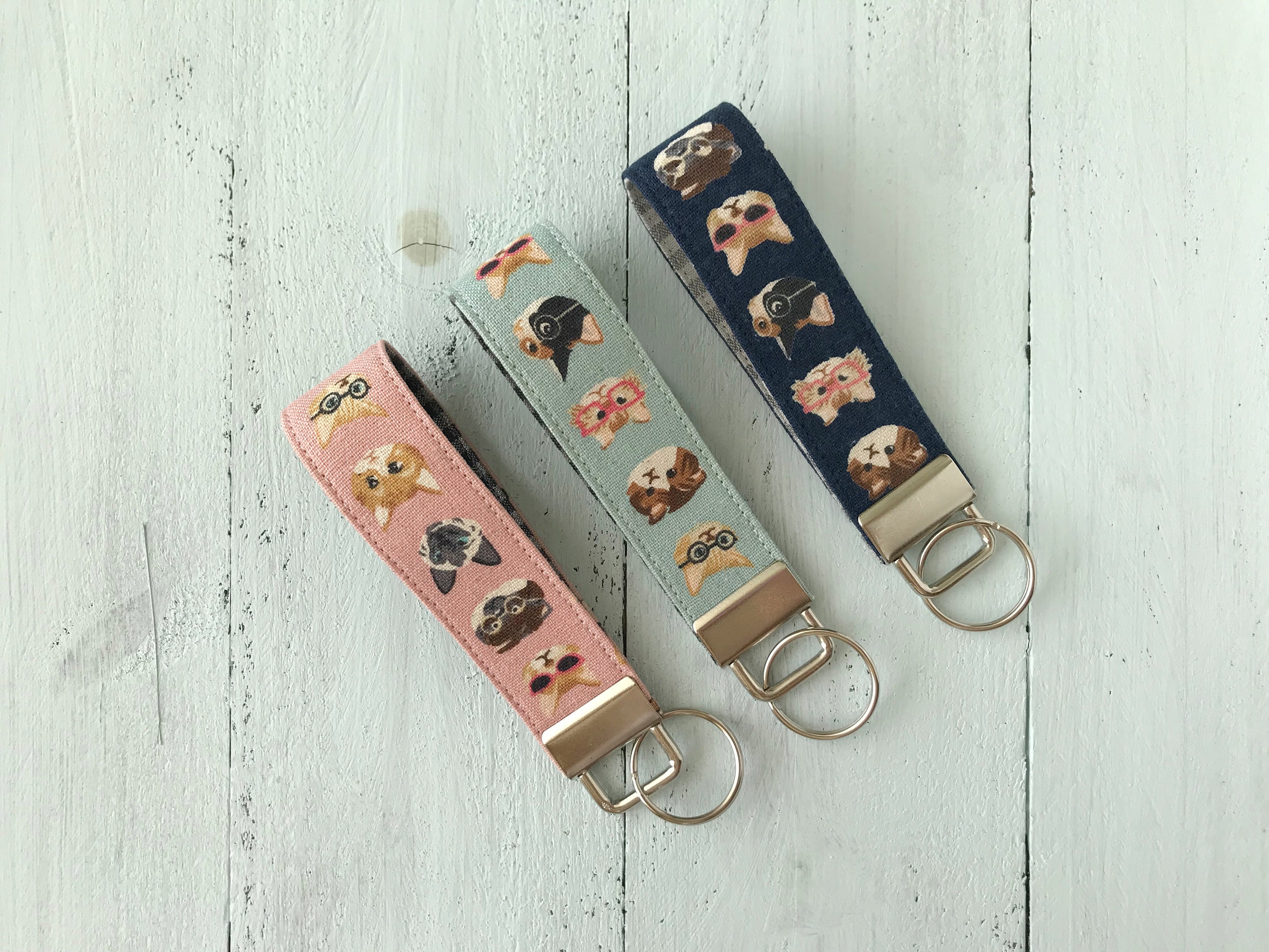 Cute Keychain Cat Fabric Key Fob Wristlet Key Holders Fabric Keychain ...
