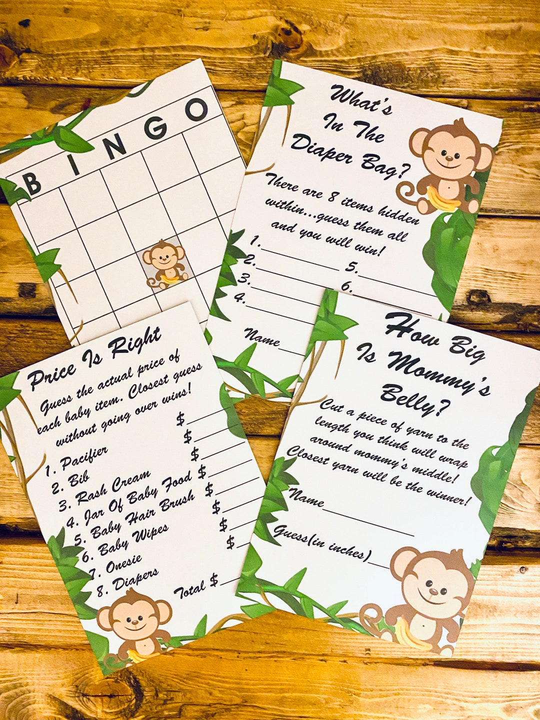 Baby Monkey Baby Shower PRINTABLE Games Instant Download 4 Games Baby ...